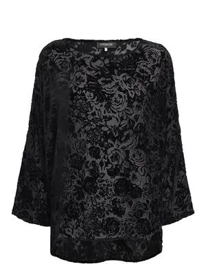 Eskandar Floral Boat-neck Blouse - Black