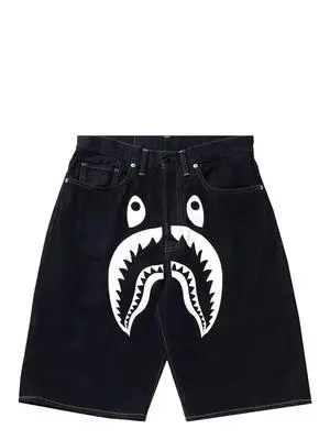 A BATHING APE Shark Denim Shorts - Blue