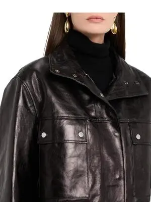 Michael Kors Washed Lambskin Leather Bomber Jacket - Black