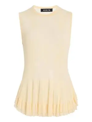 ASHLYN Bennett Pleated Hem Peplum Crewneck Off-white