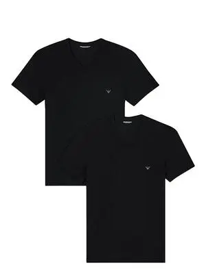 Emporio Armani V-neck Stretch Tees, 2-pack - Solid Black
