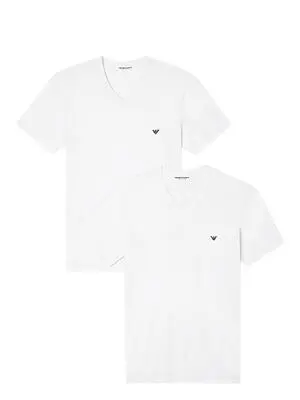 Emporio Armani V-neck Stretch Tees, 2-pack - Solid White