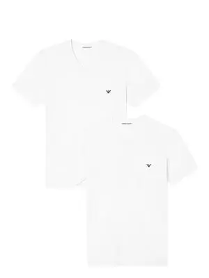 Emporio Armani V Neck Stretch Tees, Pack Of 2 - Solid White
