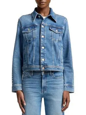 7 For All Mankind Adi Embellished Denim Trucker Jacket - Love Soul