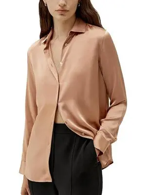 Lilysilk Minimalist Placket Silk Blouse With Shell Buttons - Quartz Rose