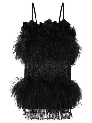 Dolce & Gabbana Satin Dress With Feathers - Black