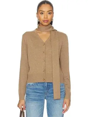 Astr The Label Glynne Button-front Sweater With Scarf - Tan
