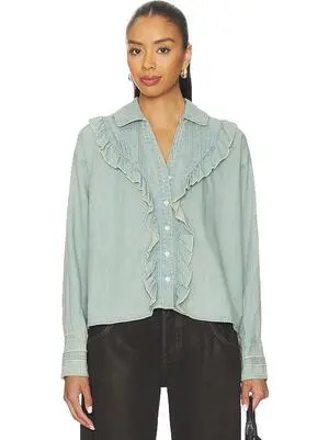 Free People Tattered And Ruffled Top - Vintage Tint Wash