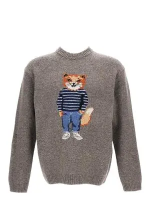 Maison Kitsuné Fox Head Merino Wool Sweater - Grey
