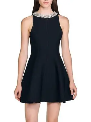 Sandro Pearl Collar Mini Dress - Black