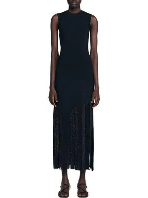 Sandro Fringed Maxi Dress - Black