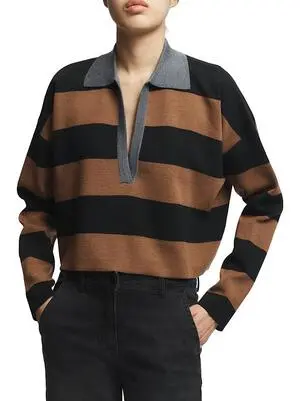 SAINT ART Samira Striped Knit Polo - Black/brown