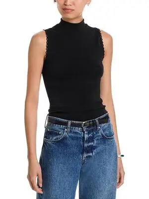 RE/DONE Mock Neck Scalloped Tank - Black