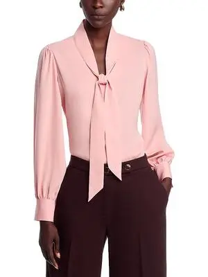 T Tahari Long Sleeve Bow Tie Neck Blouse - Stone Pink