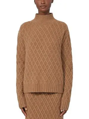 Max Mara Pure 2 Moli Funnel Neck Cable Knit Sweater - Camel