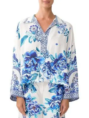 Camilla Silk Cropped Relaxed Shirt - A Ceramic Garden