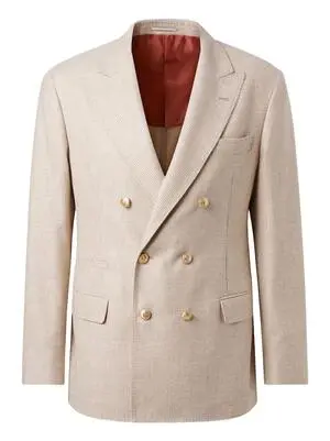 Brunello Cucinelli Houndstooth Cashmere And Silk Suit Jacket - Beige