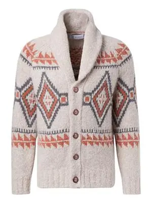 Brunello Cucinelli Jacquard Wool-blend Cardigan - Beige