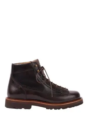 Brunello Cucinelli Leather Lace-up Boots - Burgundy