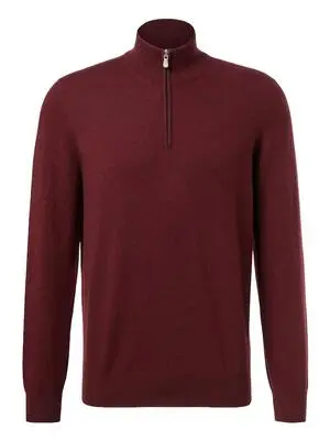 Brunello Cucinelli Cashmere Half-Zip Turtleneck Sweater Burgundy