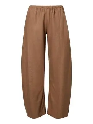 Khaite Clover Mid-Rise Wool Barrel-Leg Pants Brown