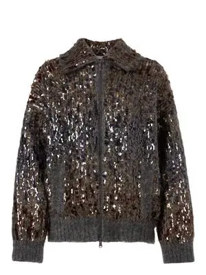 Brunello Cucinelli Sequined Mohair-blend Zip-up Sweater - Grey