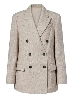 Brunello Cucinelli Double-breasted Wool And Silk-blend Blazer - Beige