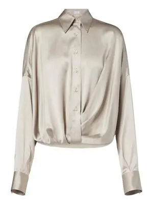 Brunello Cucinelli Silk-blend Satin Shirt - Beige