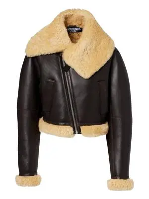 Jacquemus Aviatore Cropped Shearling-trimmed Leather Jacket - Brown