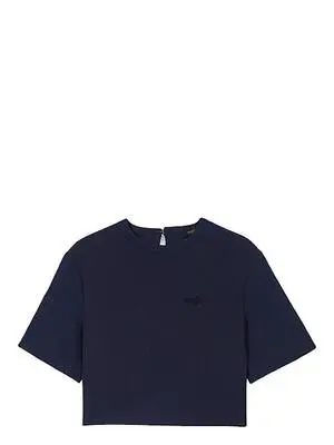 Maje Logo-embroidered Stretch-crepe Top - Navy