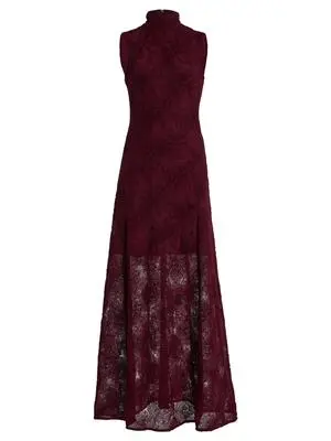 ROTATE BY BIRGER CHRISTENSEN Floral Mesh Maxi Dress - Burgundy