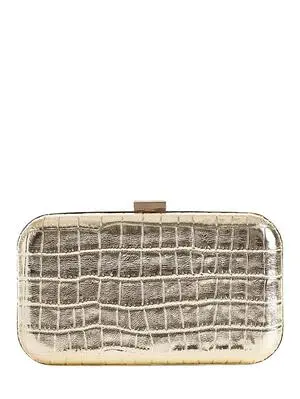 F & W STYLE Rose Croc Embossed Leather Clutch Gold