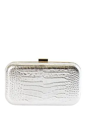 F & W STYLE Rose Croc Embossed Leather Clutch Silver