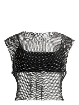ALLSAINTS Mesh Embellished Crop Top - Black