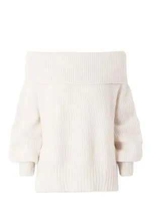 ALLUDE Ribbed Cashmere And Silk-blend Off-the-shoulder Sweater - Cream