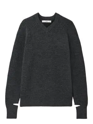 Tibi Cutout Ribbed Wool-blend Sweater - Gray