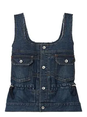 Sacai Frayed Denim Tank - Blue