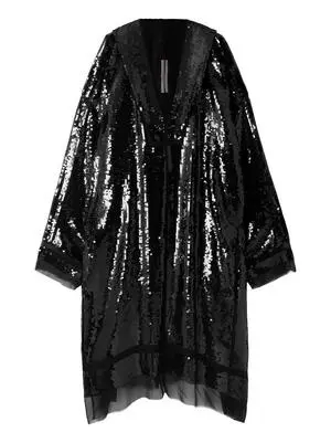 Rick Owens Hooded Tulle-trimmed Sequined Kaftan - Black