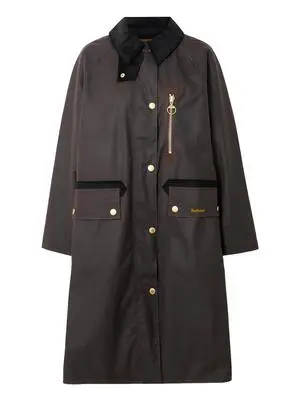 Barbour Evette Corduroy-trimmed Waxed-cotton Trench Coat - Brown