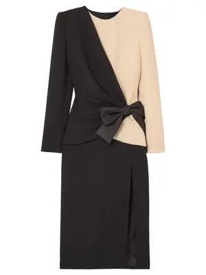 Valentino Garavani Bow-detailed Two-tone Wool Midi Dress - Black