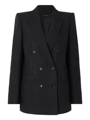 TOM FORD Herringbone Wool Double-breasted Blazer - Black