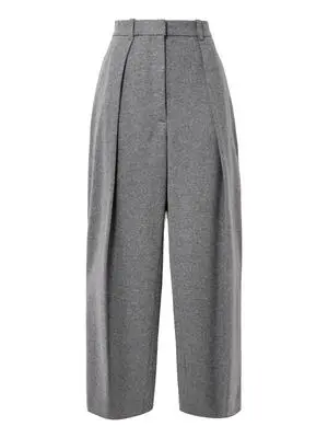 Victoria Beckham Pleated Wool And Cashmere-blend Tapered Trousers - Gray