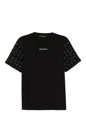 Karl Lagerfeld Logo-embroidered Bouclé T-shirt - Black