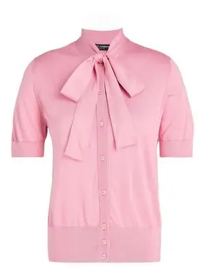 Dolce & Gabbana Pussy-bow Silk Cardigan - Baby Pink