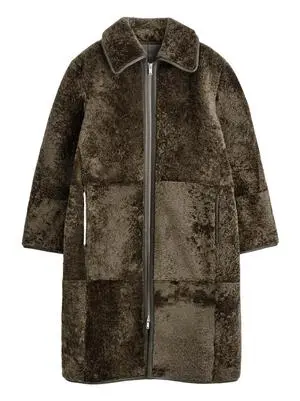 Cos Leather-bonded Shearling Long Coat - Green