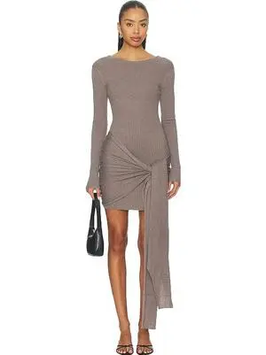 LOVERS AND FRIENDS Jeany Tie Front Mini Dress - Dark Taupe