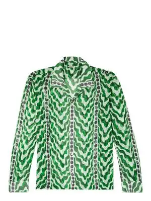 BODE Serpentine Printed Silk Shirt - Green