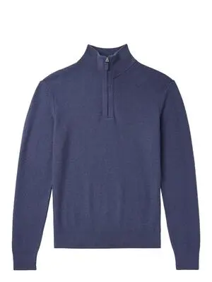 Zegna Oasi Leather-trimmed Cashmere Half-zip Sweater - Blue
