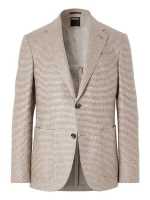 Zegna Houndstooth Silk And Cashmere-blend Blazer - Gray