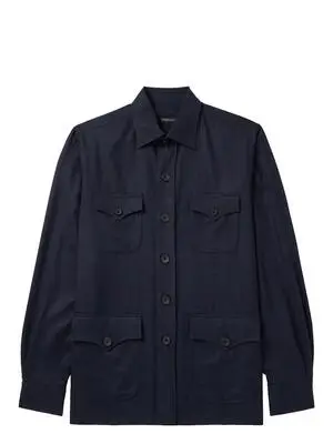 Rubinacci Safari Virgin Wool-flannel Overshirt - Blue